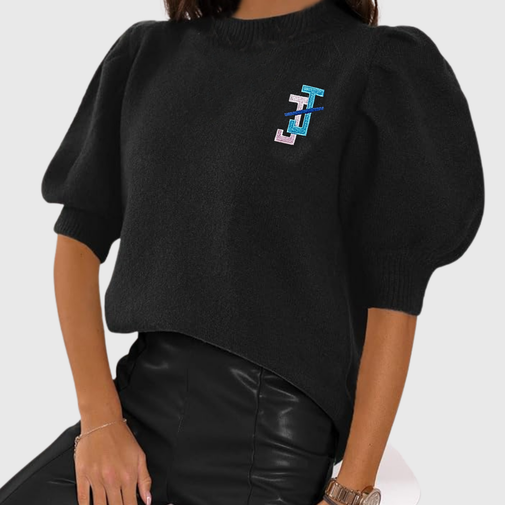 SELLING FAST! - JJOA Embroidered JJ Logo Puff Sleeve Sweater Top – On ...